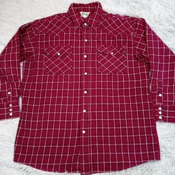 Key | Shirts | Vintage Key Shirt Mens L Red Plaid Western Pearl Snap Up ...